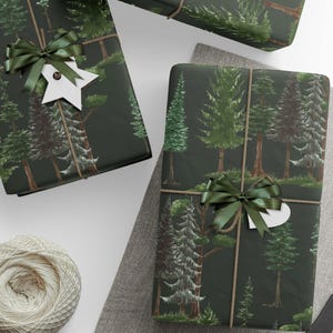 Evergreen Trees Wrapping Paper |forest Dark Wrap| Spruce Pine Tree Wrap ...