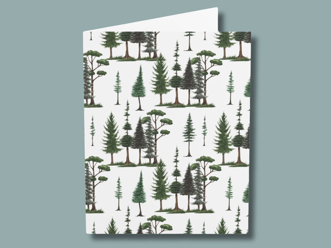 Forest Dark Evergreen Card Set Woodland Forest Spruce Pine Tree Card ...