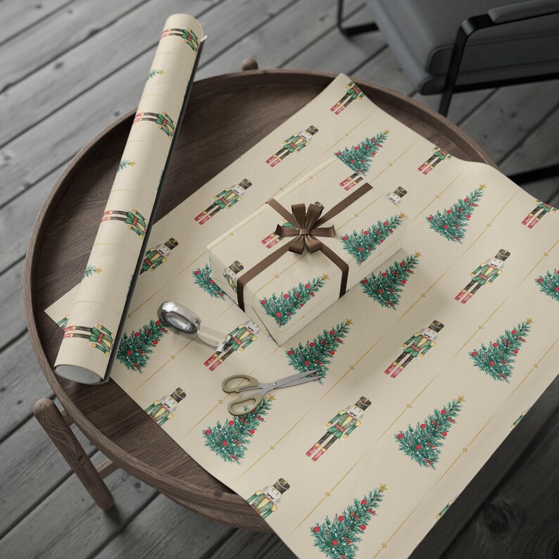 Nutcracker Christmas Tree Wrapping Paper – Cream Vintage Style ...