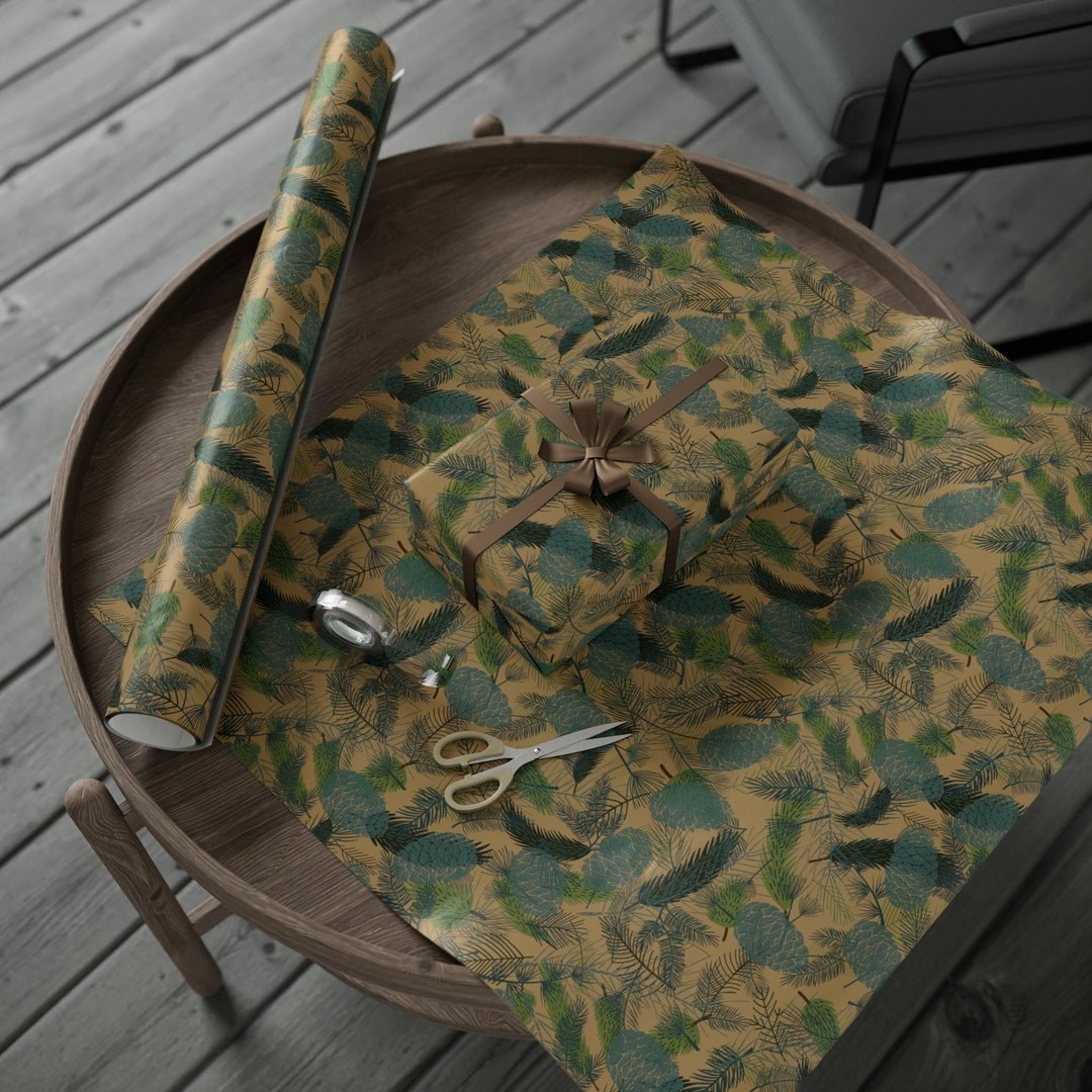 Wrapping Paper Spruce Tree Pine Tree Wrap Gold Christmas Tree Wrap ...