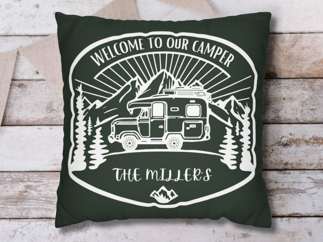 Camping Pillow, Personalized RV Pillow, Happy Campers Mountain Pillow ...