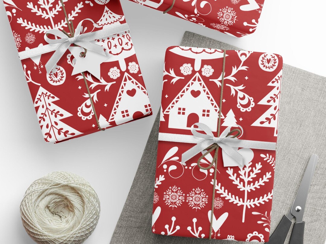 Scandinavian Christmas Wrapping Paper swedish Folk Art Gift Wrap ...