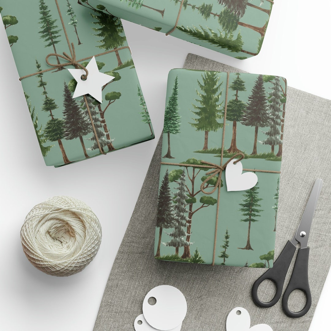Forest Dark Evergreen Wrapping Paper Spruce Pine Tree Wrap Greenery ...
