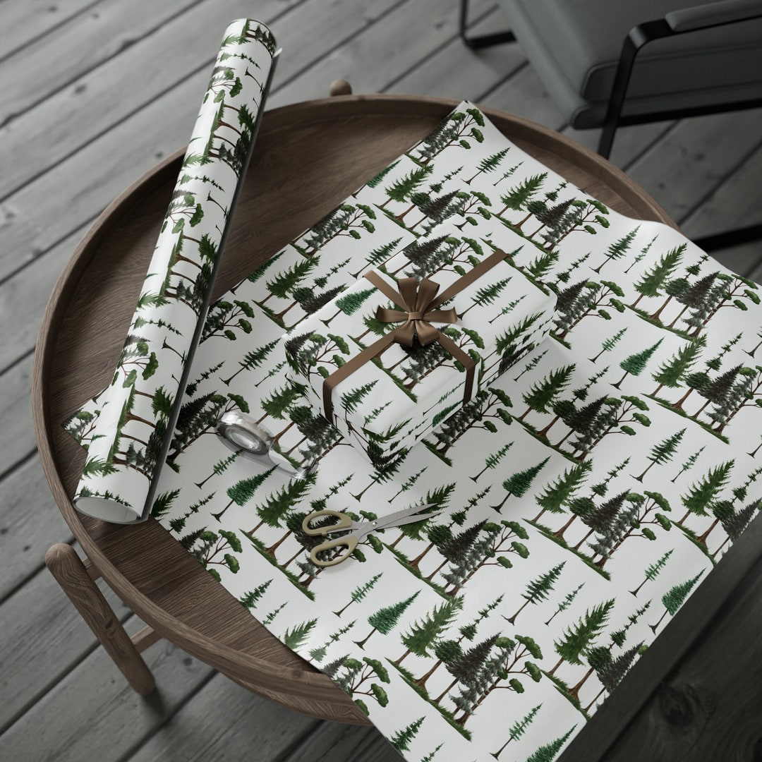 Forest Dark Evergreen Wrapping Paper| Spruce Pine Tree Wrap| Greenery ...