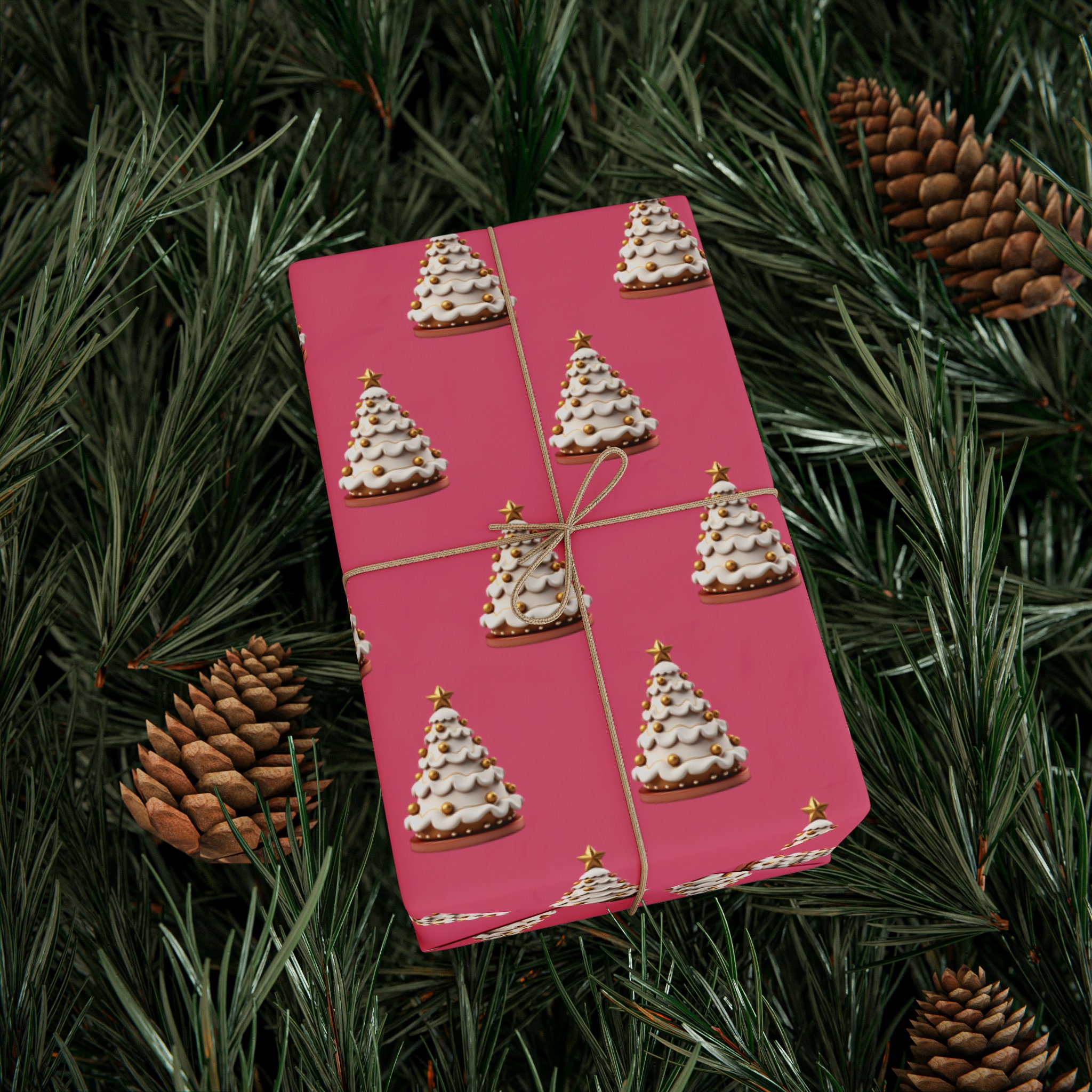 Blush Pink Christmas Tree Cake Wrapping Paper pink Gold Christmas ...