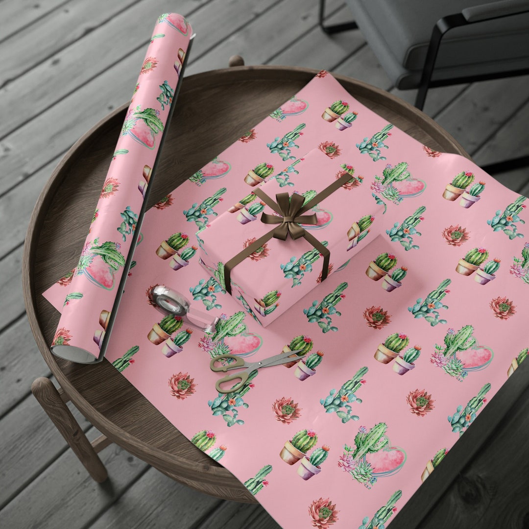 Wrapping Paper, Pink Cactus Gift Wrap, Western Desert Floral Design ...