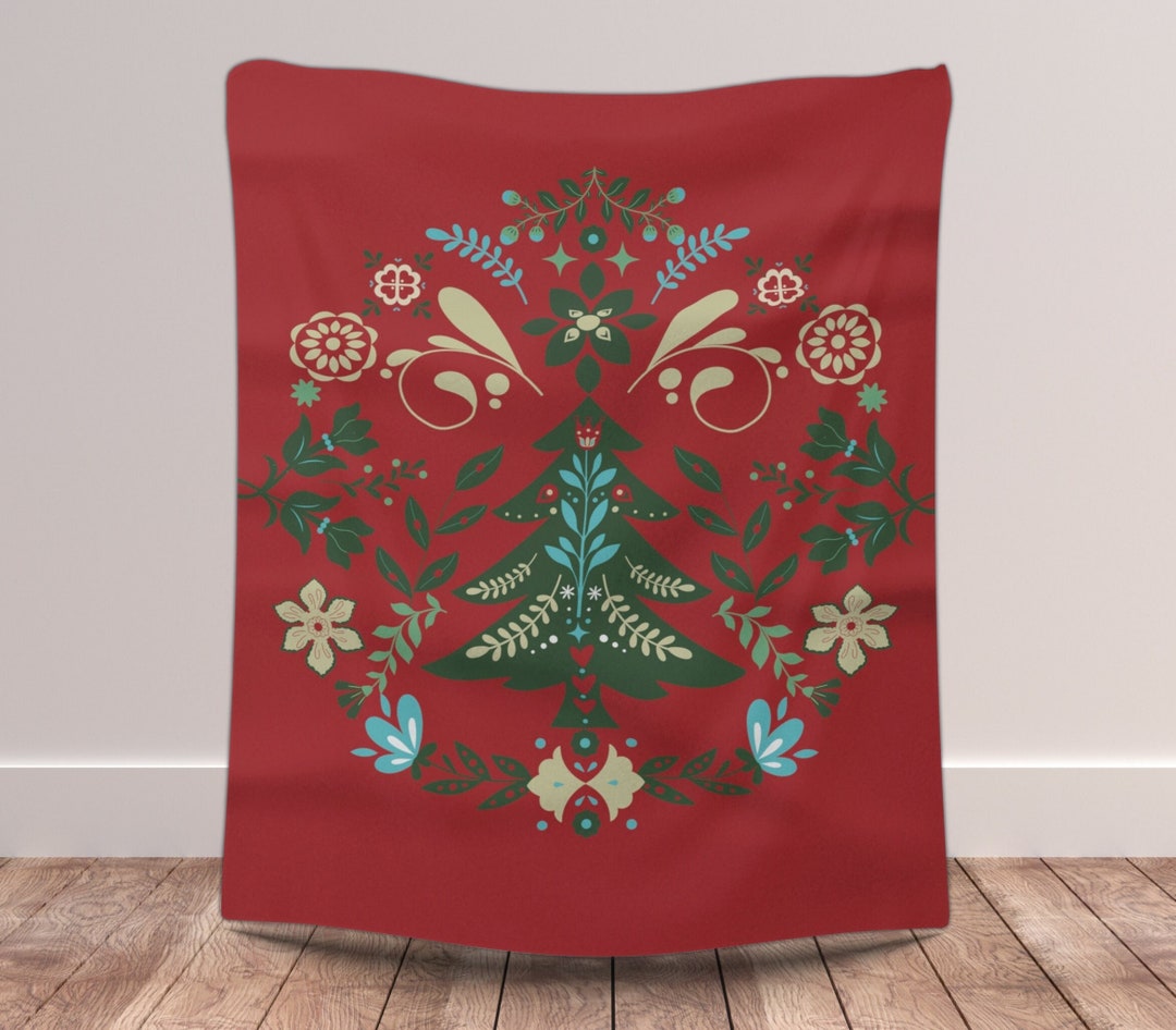 Scandinavian Christmas Blanket| Norwegian Folk Art Throw Blanket ...