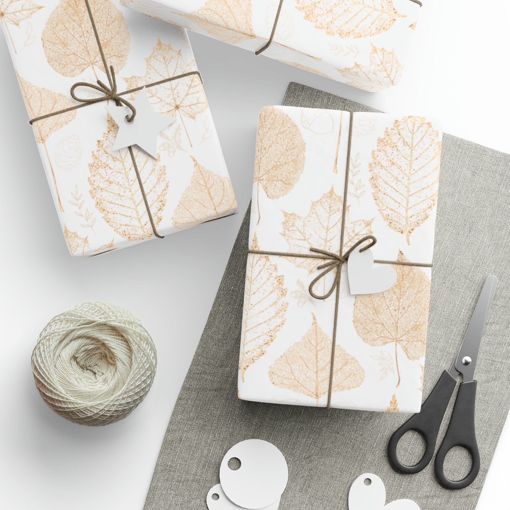 White Christmas Gift Wrap gold Christmas Wrapping Paper winter Woodland ...