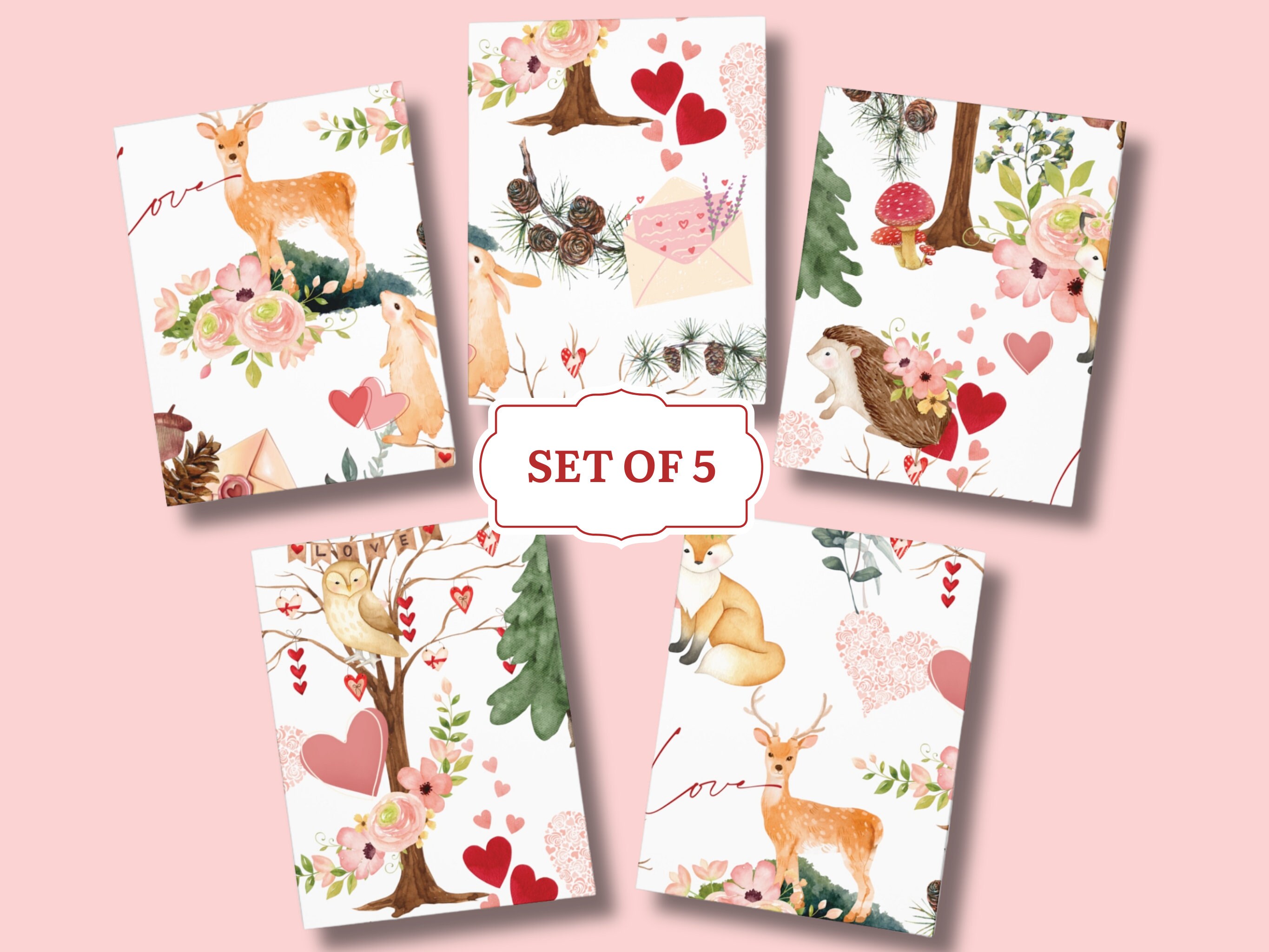 Woodland Animals Card Set 5 Valentine's Day Card New Baby Shower Card ...