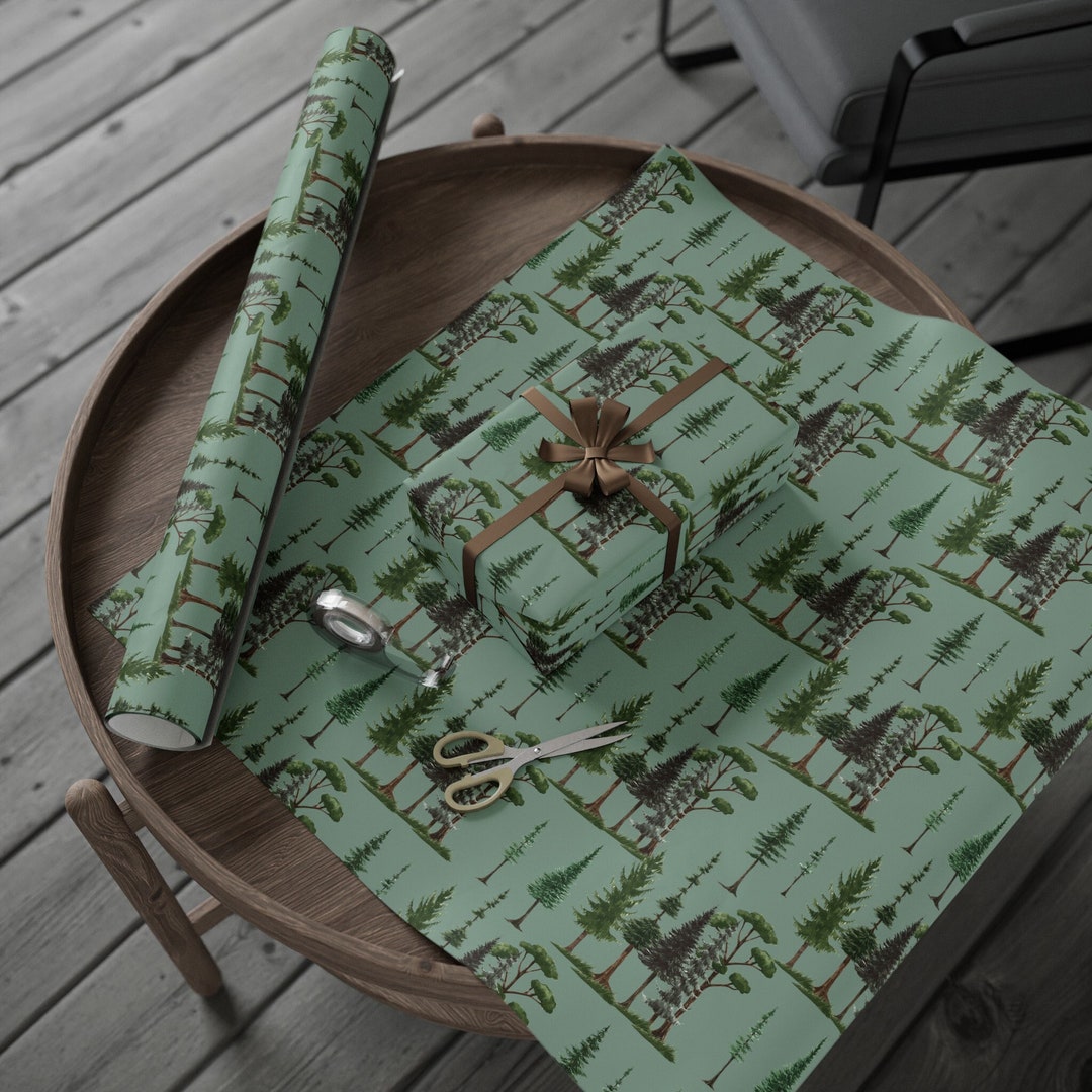 Forest Dark Evergreen Wrapping Paper| Spruce Pine Tree Wrap| Greenery ...