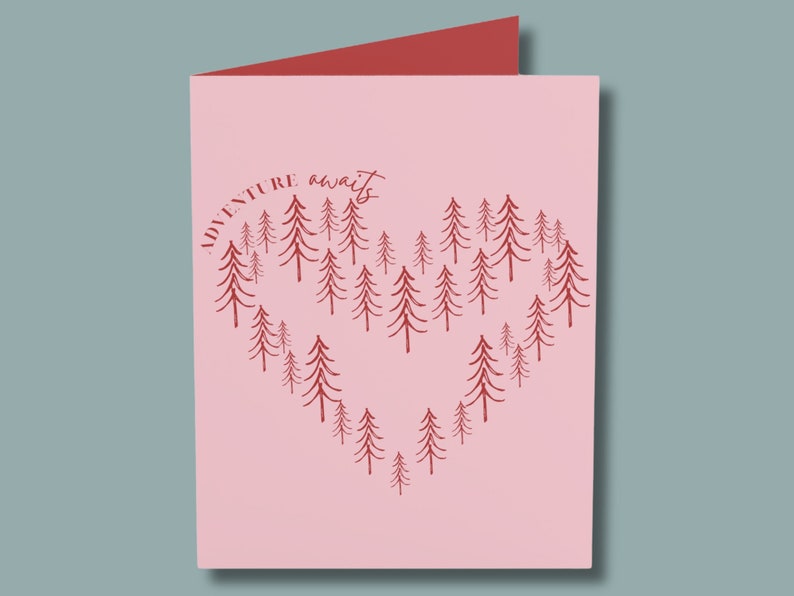 Valentines Day Card, Pine Tree Heart Design, Red Forest Nature Love ...