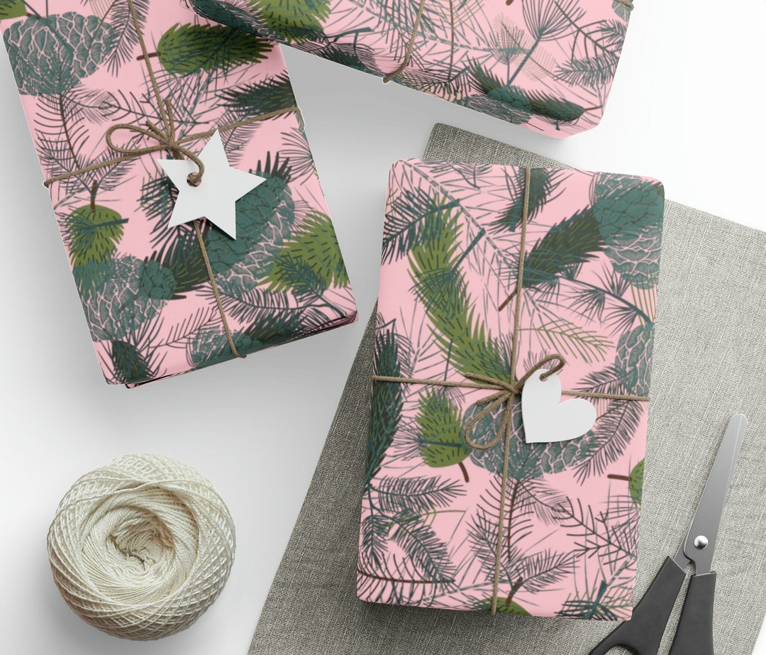 Pink Christmas Tree Wrapping Paper: Evergreen Pine & Spruce Design - Etsy