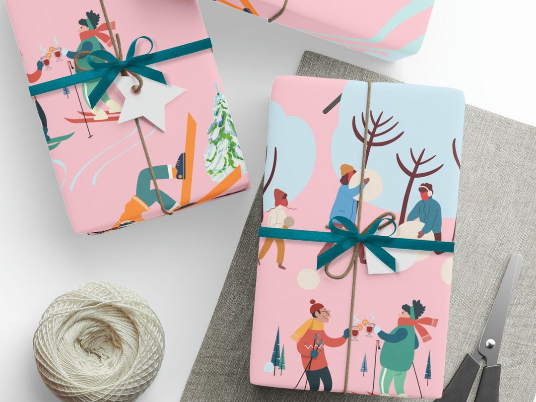 Pink Ski Wrapping Paper: Winter Woodland Forest Design - Etsy