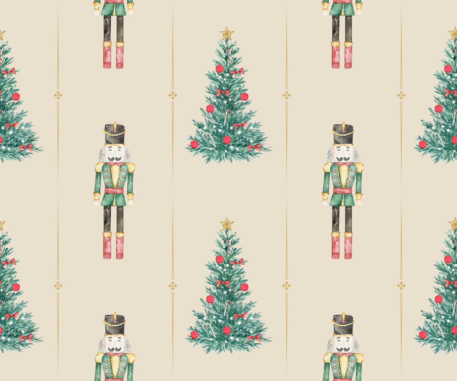 Nutcracker Christmas Tree Wrapping Paper – Cream Vintage Style ...
