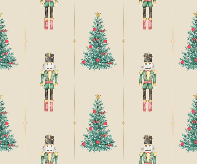 Nutcracker Christmas Tree Wrapping Paper – Cream Vintage Style ...