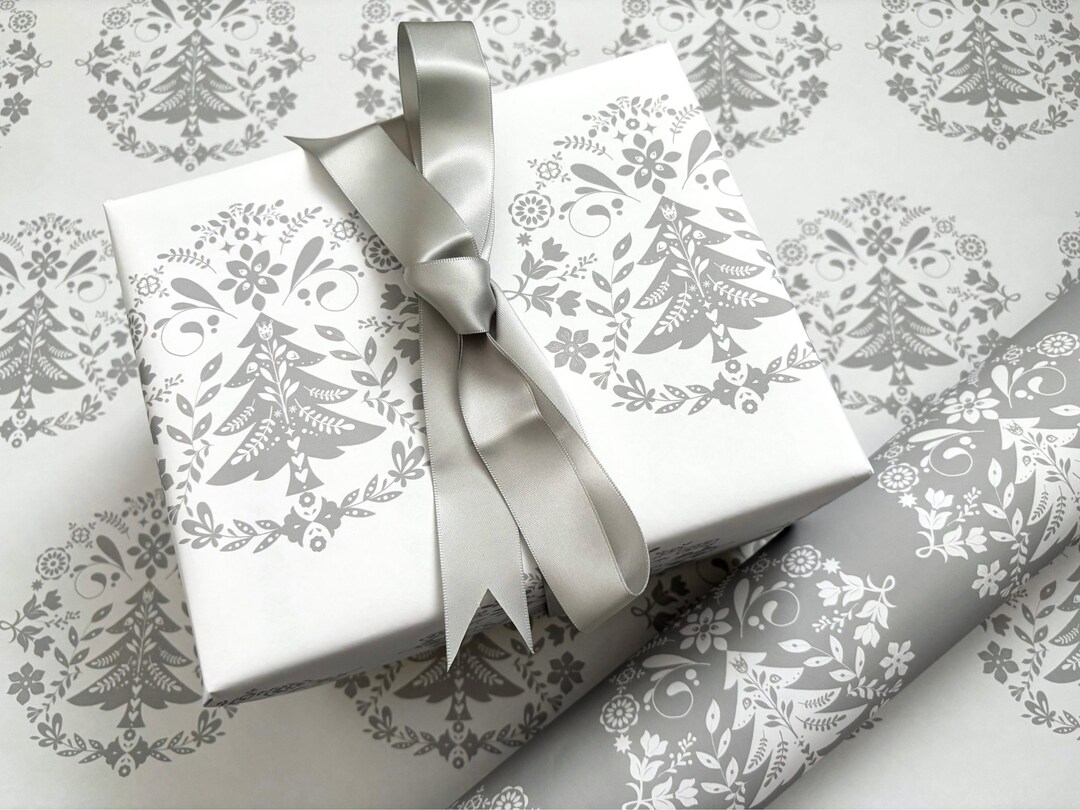 Scandinavian Christmas Wrapping Paper – Folk Art Tree Design Gift Wrap ...
