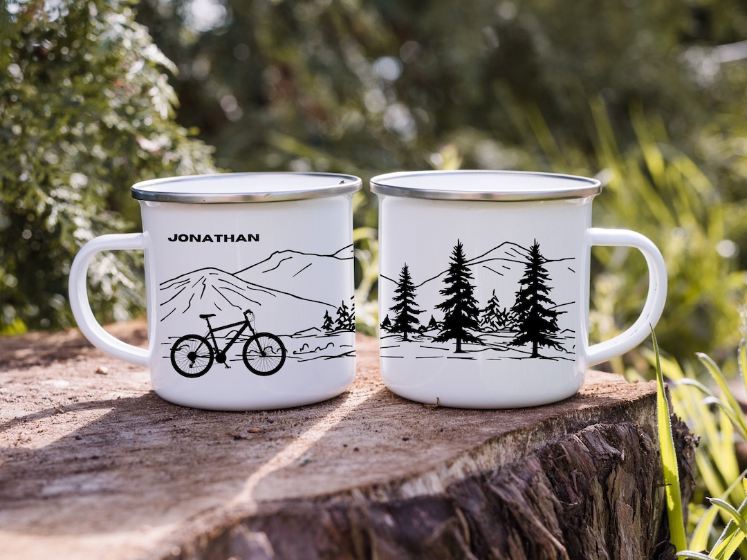 Personalized MTB Enamel Mug – Mountain Bike Gift, Camping Coffee Cup ...