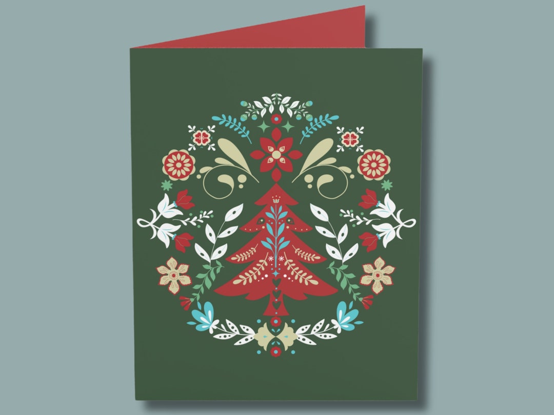 Christmas Greeting Card, Norwegian Folk Art Scandinavian Design ...