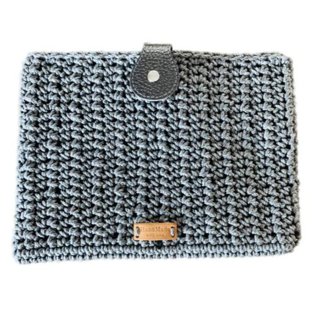 Handmade Grey Crochet Tablet Holder With Leather Closure – Tech ...