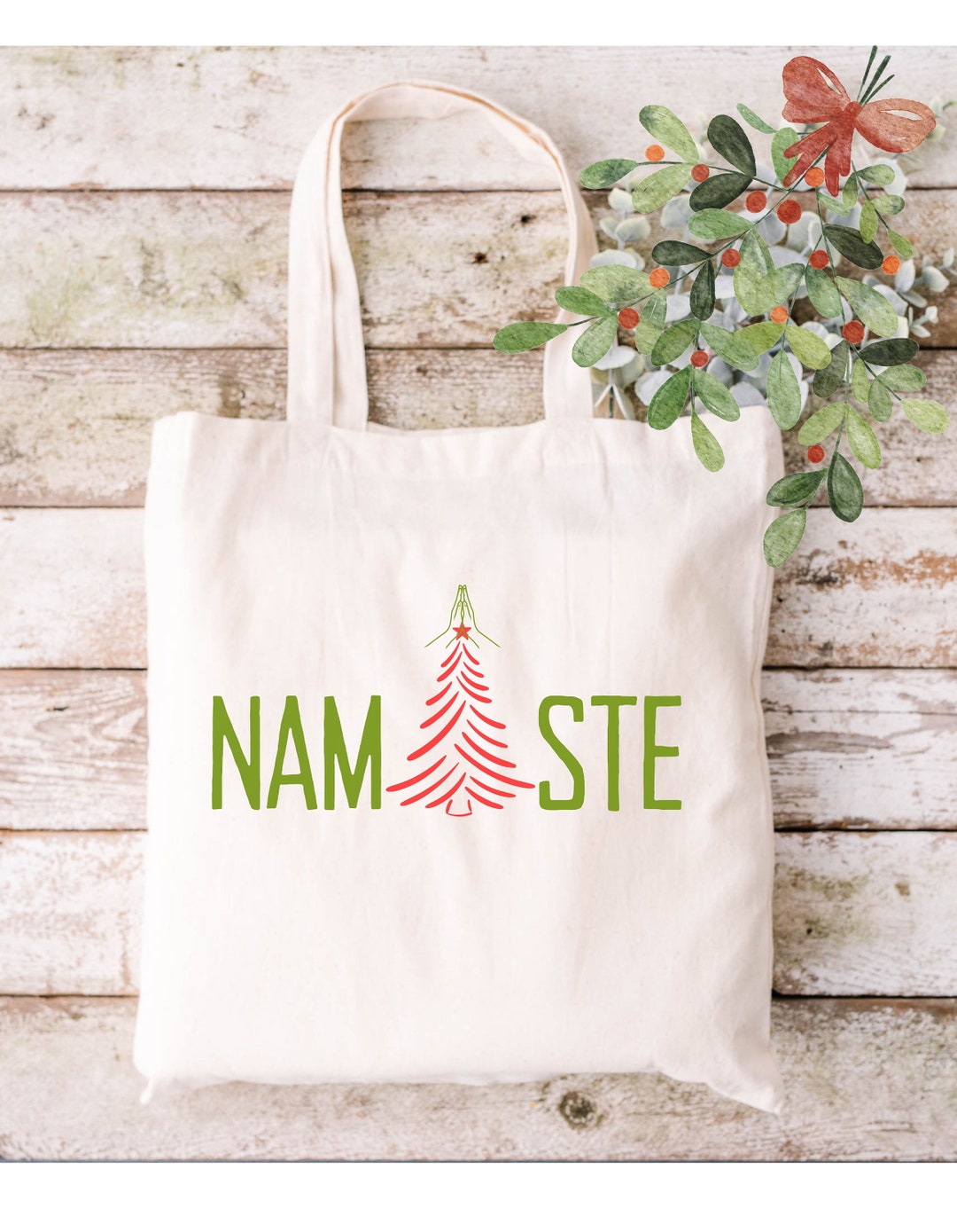 Christmas Tree Namaste Canvas Tote Bag Librarian Book Bag Multipurpose ...