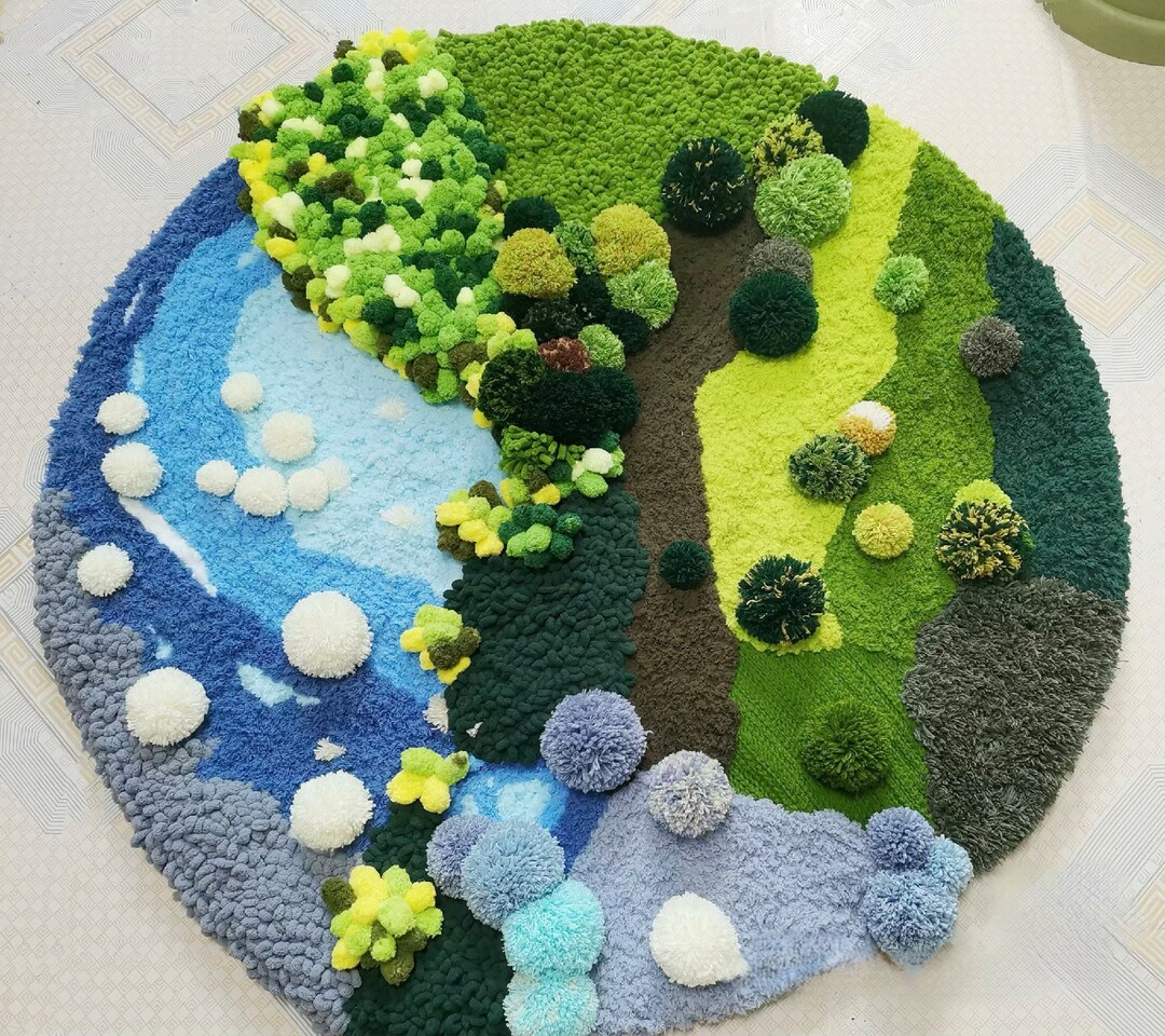 Latch Hook Round Moss Rug Fluffy Rug, Garden Rug, Tufted Rug, Nursery ...