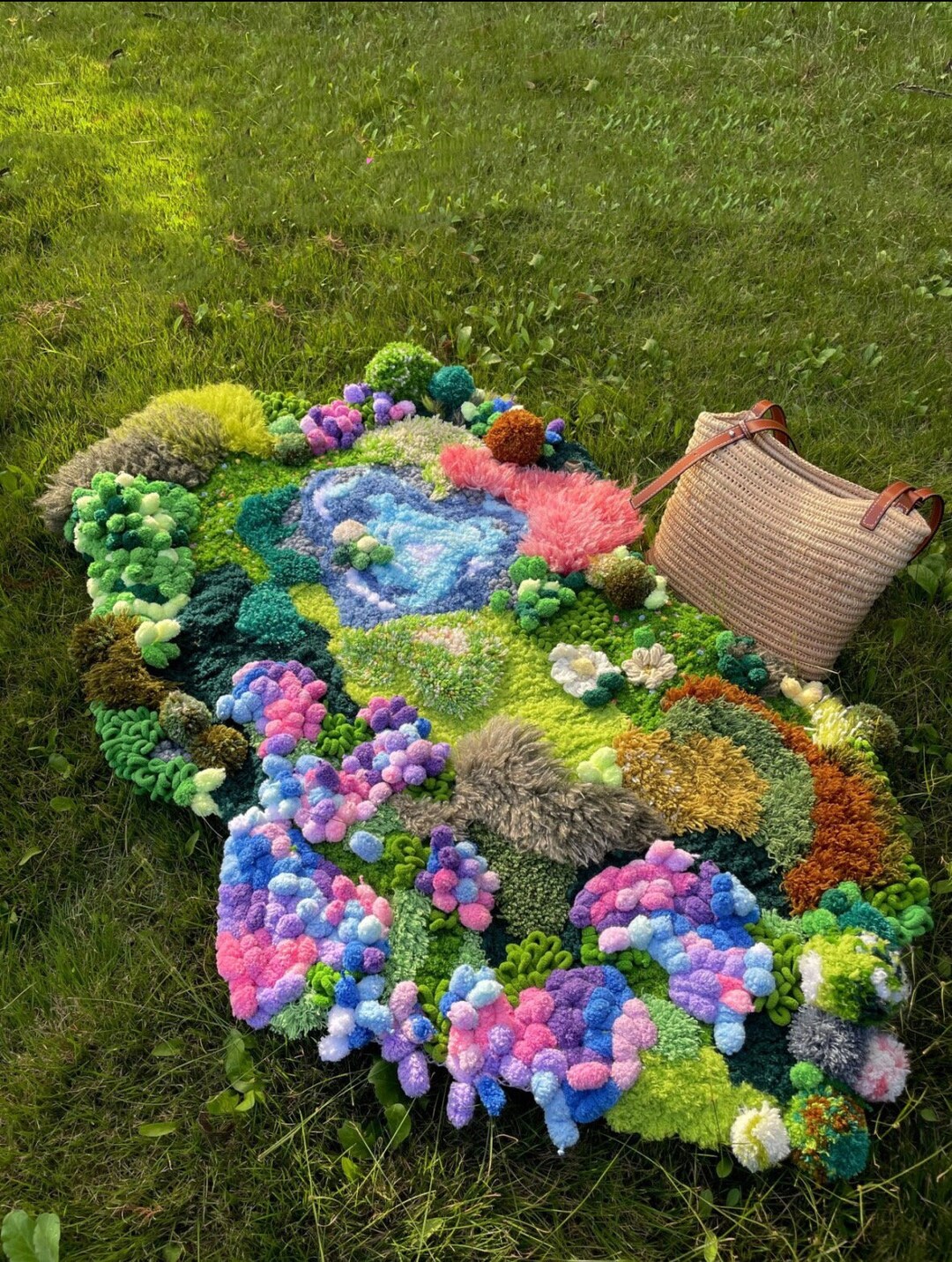 Colorful Moss Rug With Pond, Cozy Fluffy 3D Latch Hook Handmade Rug ...