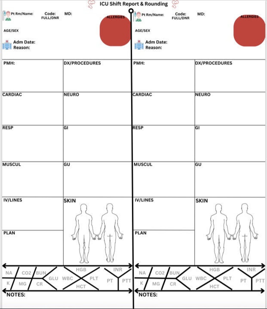 ICU Rounding Sheet - Etsy