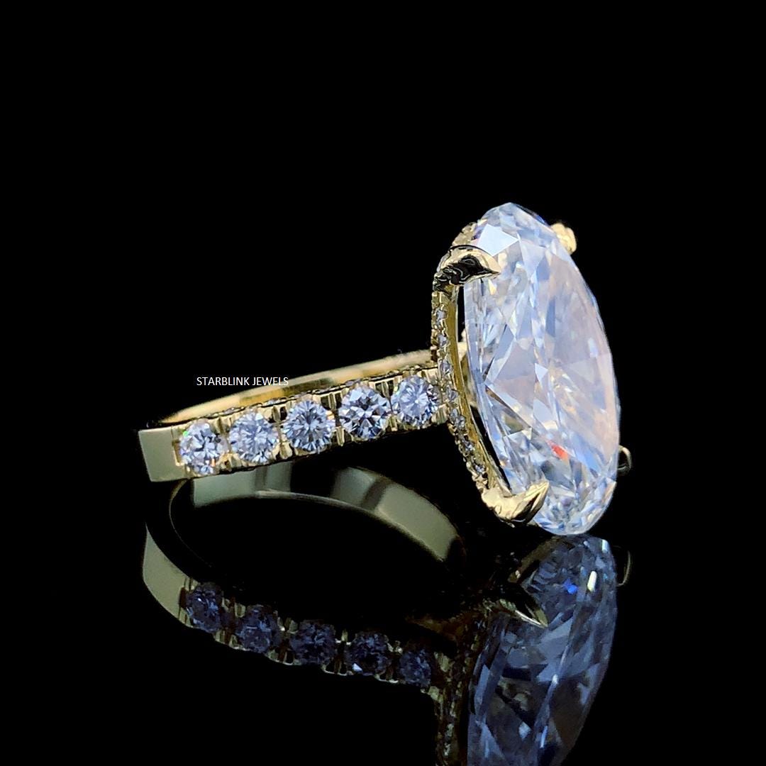 Oval Labgrown Diamond Ring, Cathedral Setting, Pave Band, 14K Yellow ...
