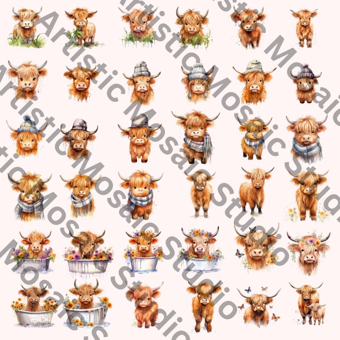 Highland Baby Cow, Watercolor Clipart, Highland Cow Baby, Baby Shower ...