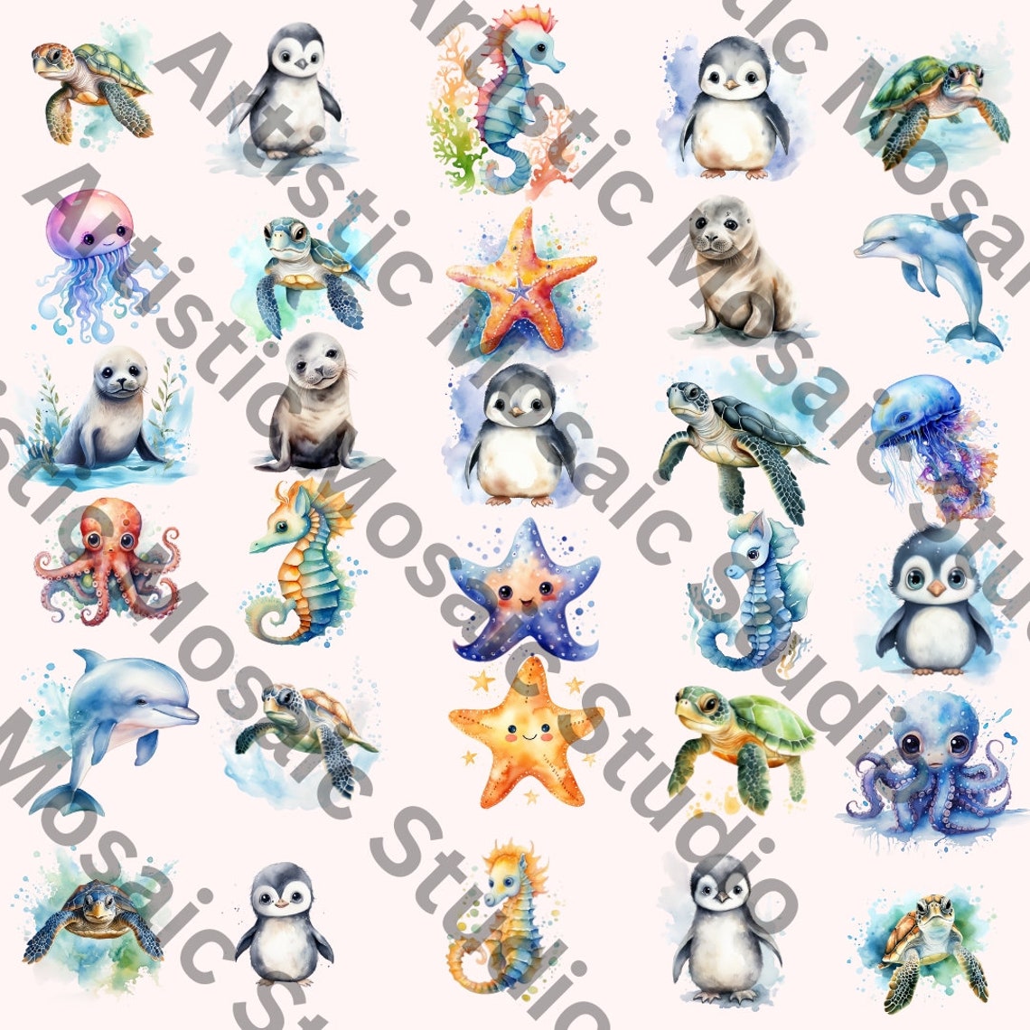 Cute Sea Animals Watercolor Clipart: Ideal for Baby Decor. - Etsy