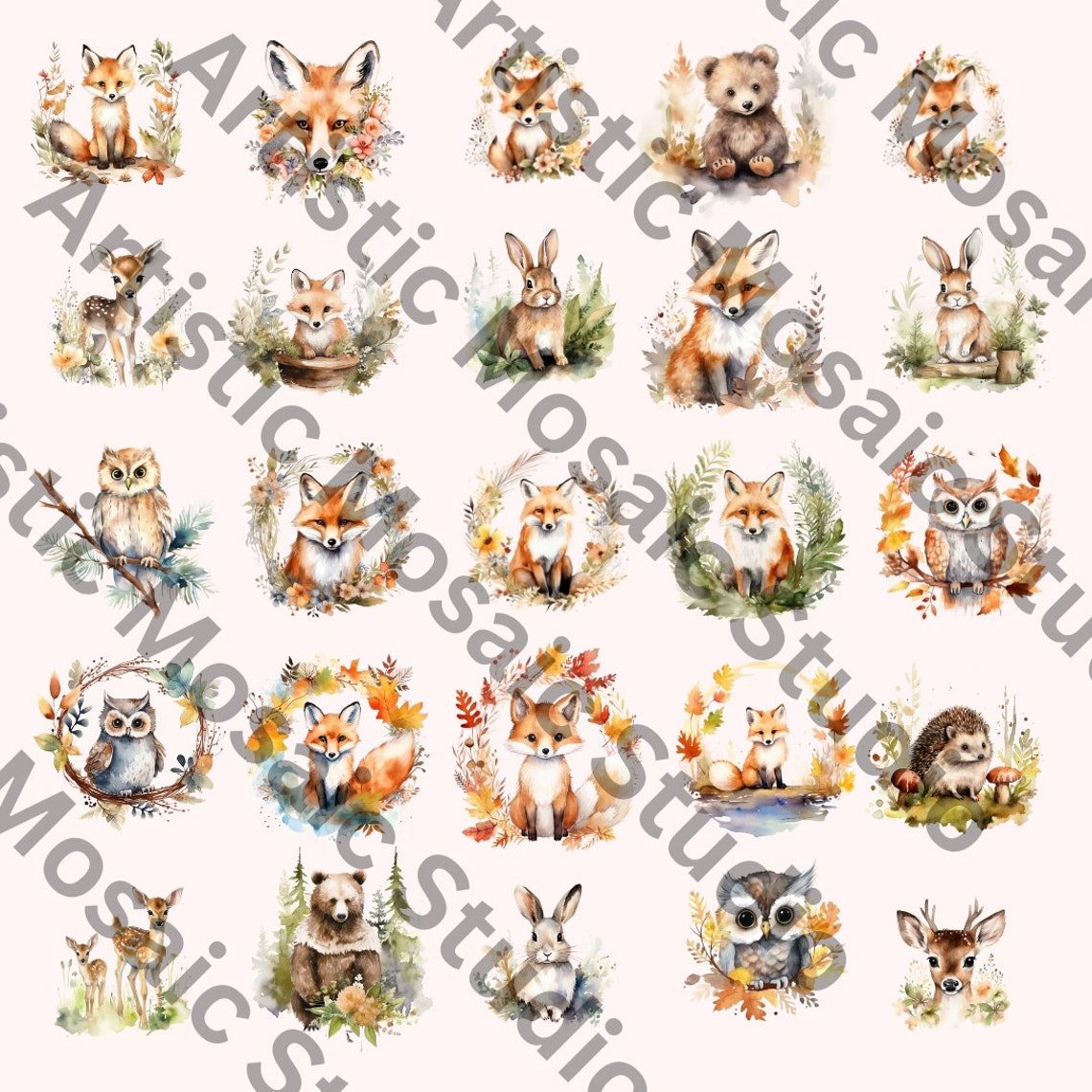 Woodland Animals Clipart, Baby Animals Clip Art, Bear, Fox, Owl ...