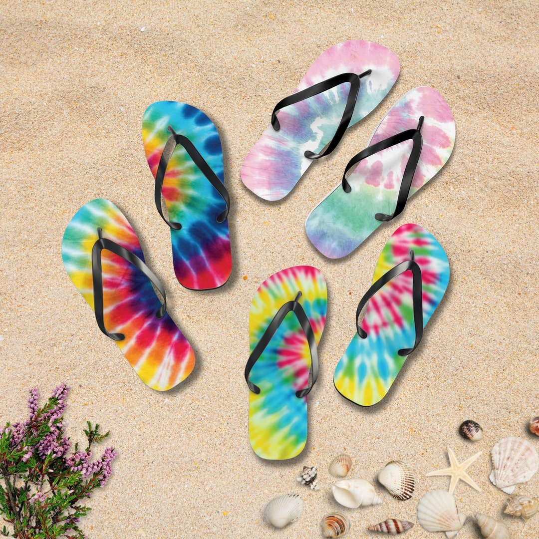 Tie Dye Flip Flops, Summer Casual Footwear, Multiple Color Flips for ...