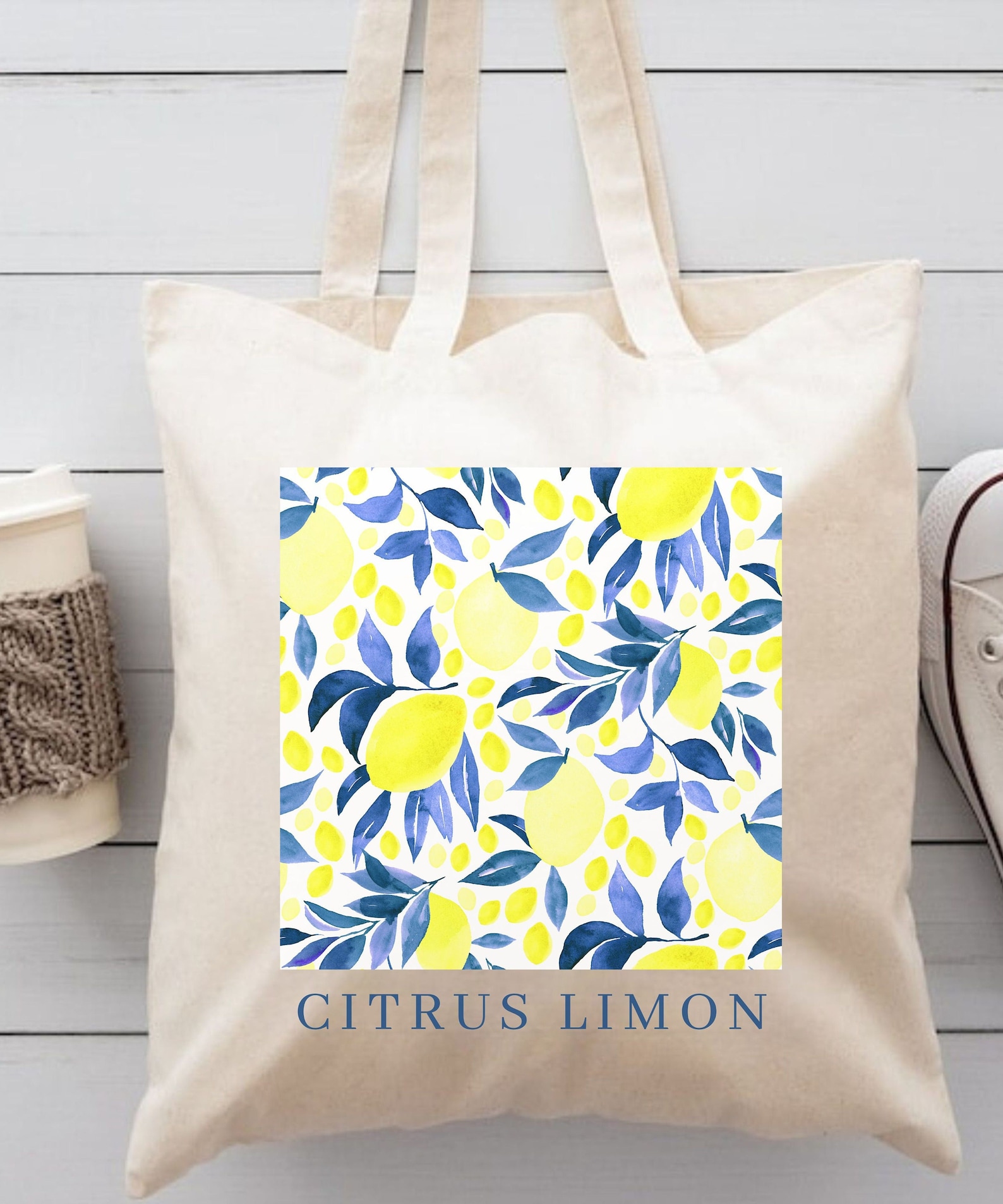 Citrus Limon Cotton Canvas Tote Bag, Lemon Shopping Bag, Summer ...