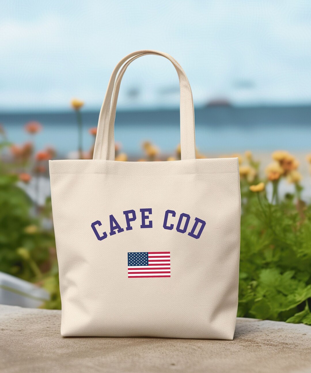 Cape Cod USA Flag Cotton Canvas Tote Bag, Cape Beach House Gift, Cape ...