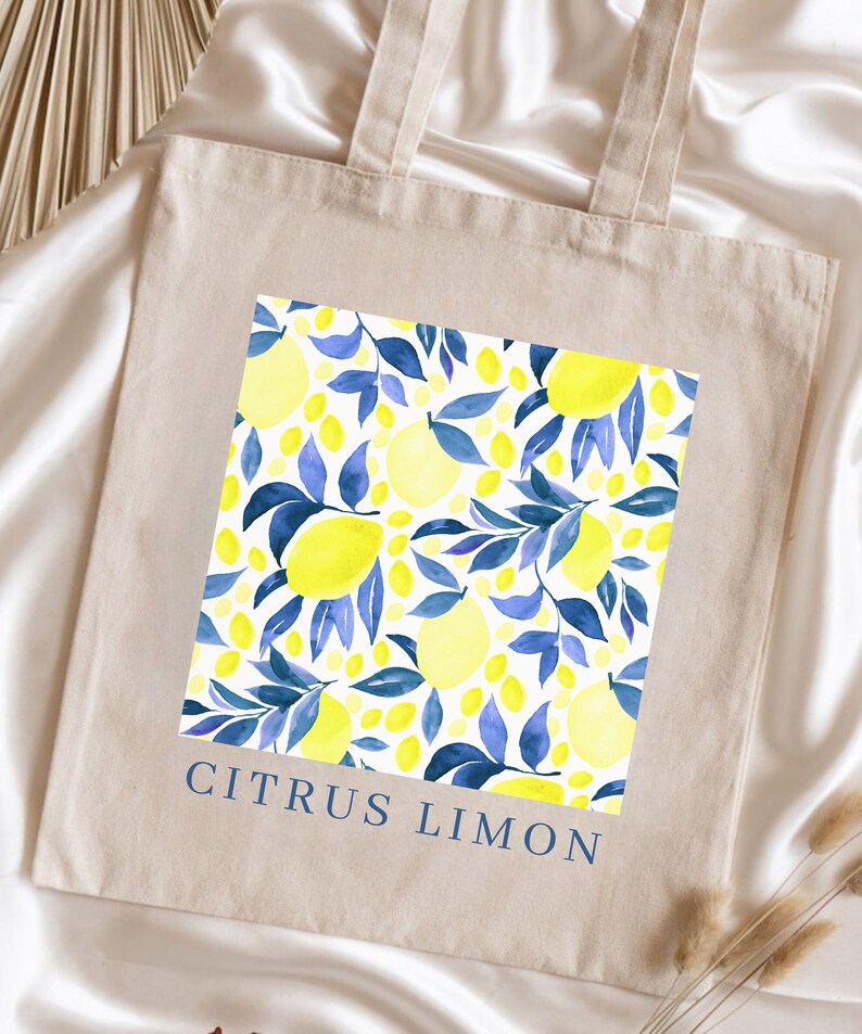 Citrus Limon Cotton Canvas Tote Bag, Lemon Shopping Bag, Summer ...