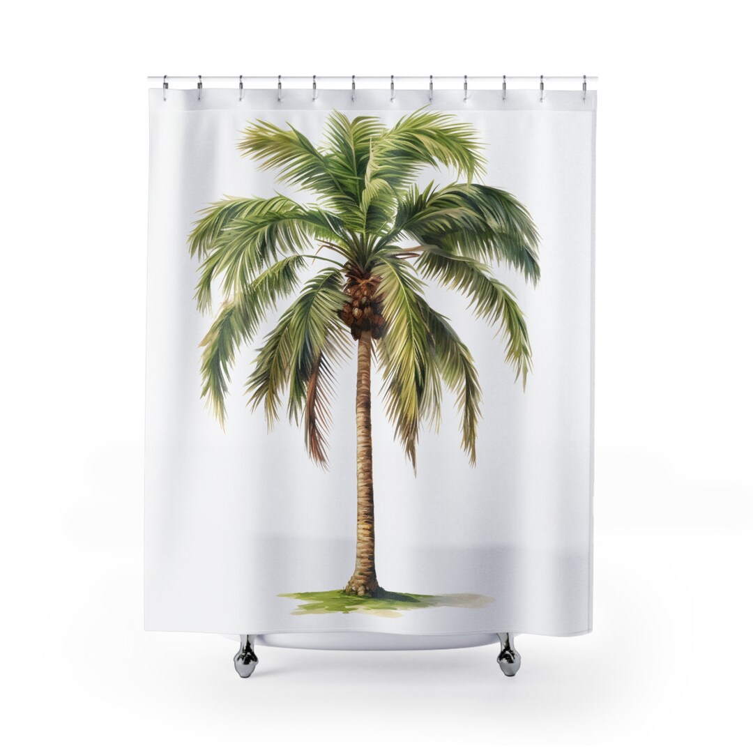 Watercolor Palm Tree Shower Curtain, Beach House Décor, Home ...