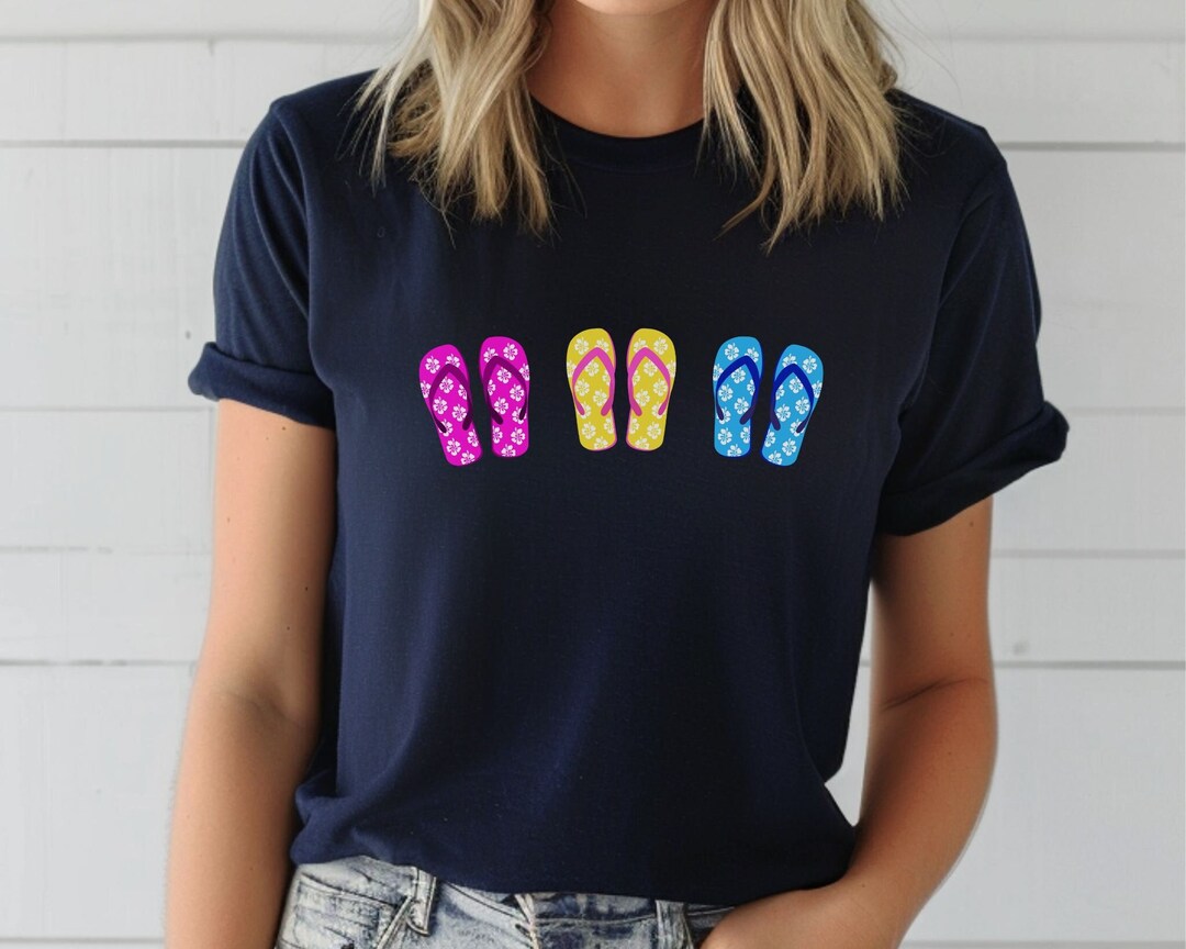 3 Flip Flops Unisex Short Sleeve Tee, Colorful Summer Vacation T-shirt ...