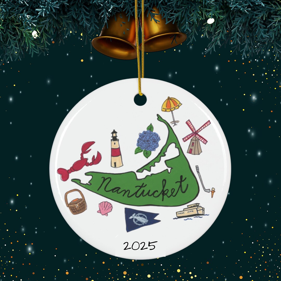 Nantucket Ceramic Ornament, 4 Shapes, Island Christmas Decor, ACK ...