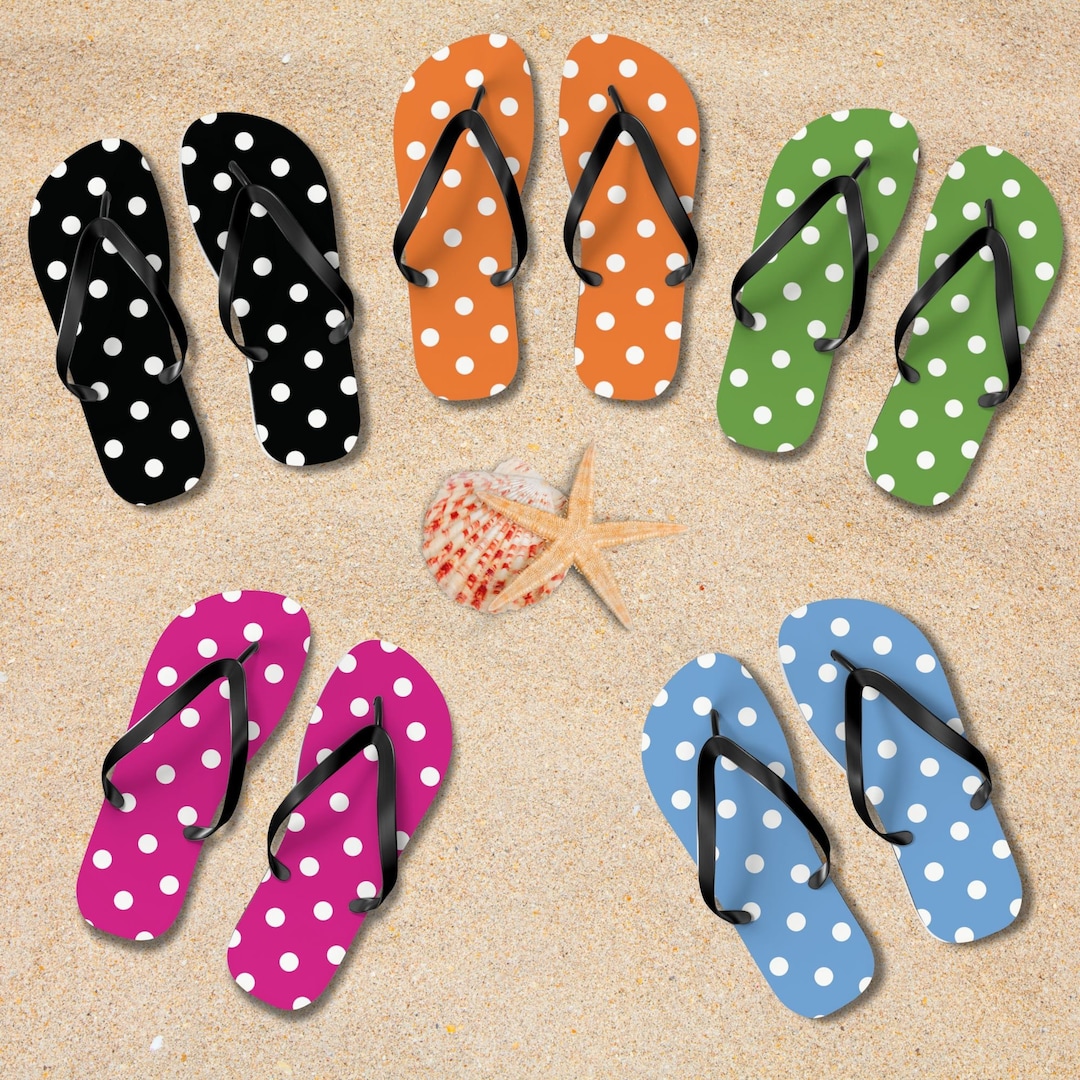 Stylish Polka Dot Flip Flops, Beach Vacation Sandals, Summer Casual ...