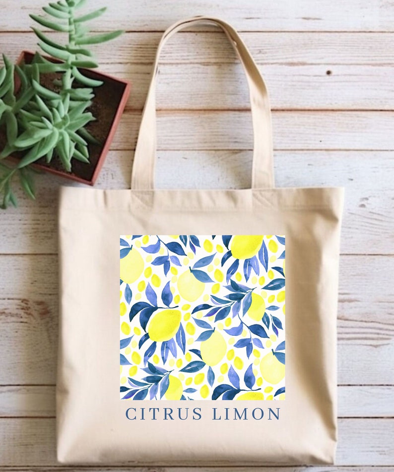Citrus Limon Cotton Canvas Tote Bag, Lemon Shopping Bag, Summer ...