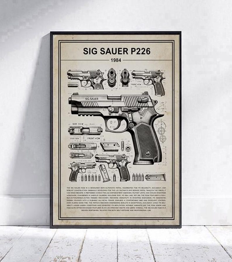 Vintage Sauer P226, Blueprint Poster Style A1 Size, Retro Style, Wall ...