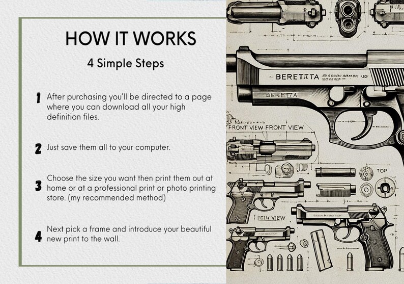 Vintage Mauser C96, Blueprint Poster Style A1 Size, Retro Style, Wall ...