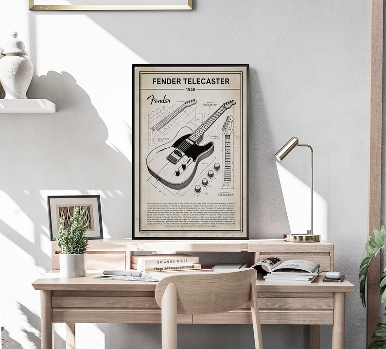 Vintage Fender Telecaster Guitar, Blueprint Poster Style A1 Size, Retro ...