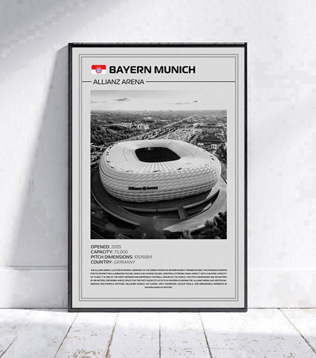Bayern Munich Allianz Arena Poster, Printable Wall Art Decor, A0 Size ...