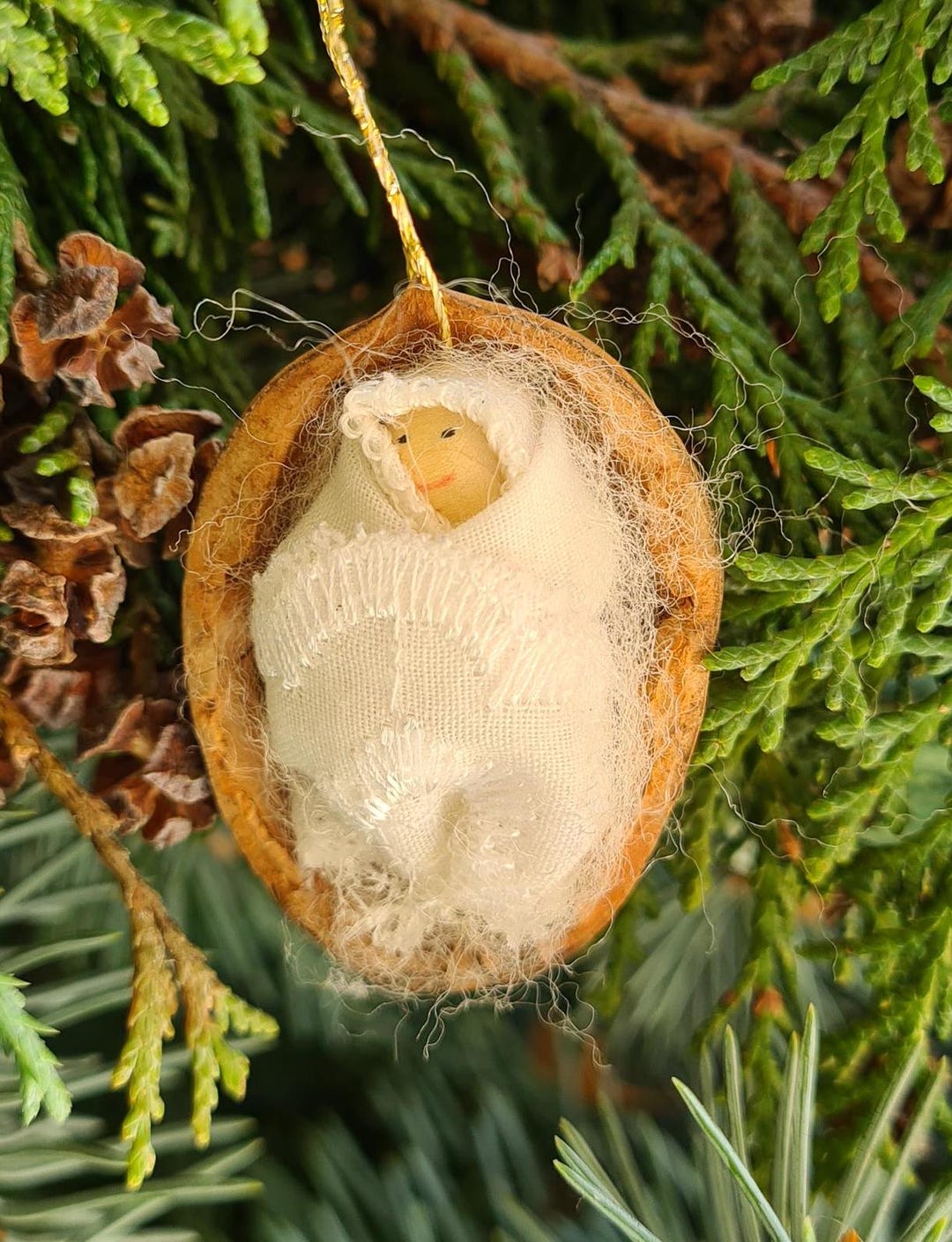 Christmas Baby in a Walnut Shell. Walnut Shell Nativity Ornament. Doll ...
