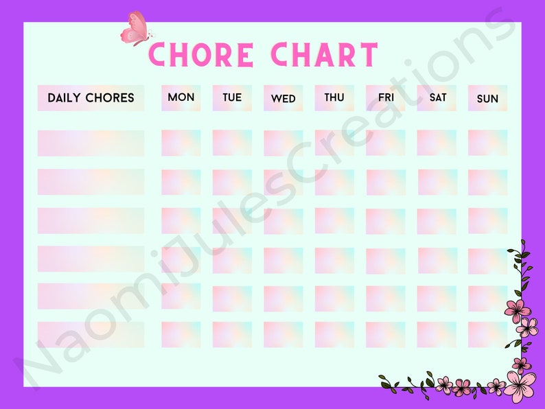 Chore Chart for Kids, Printable PDF Download - Etsy