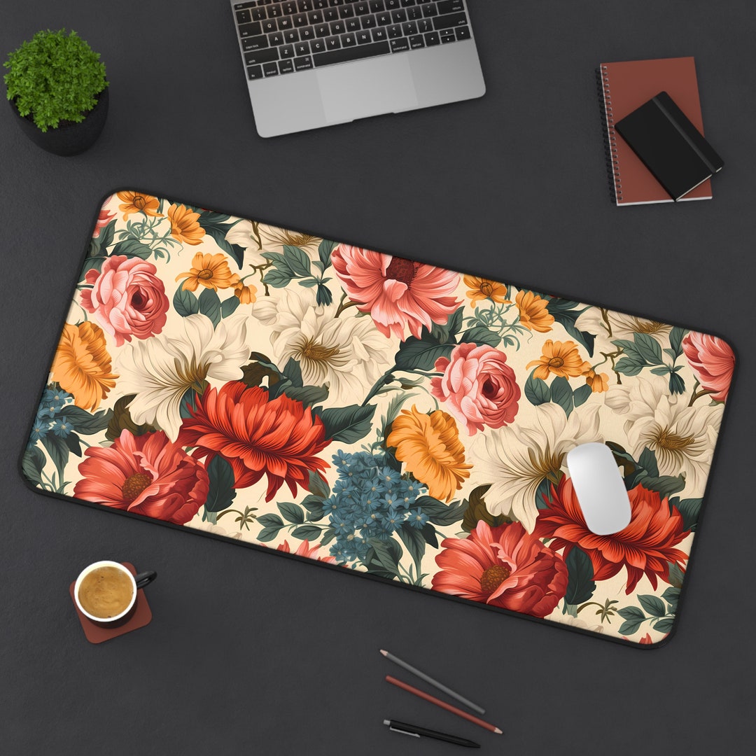 Vintage Floral Mousepad Desk Décor Gaming Mouse Pad Tech Accessories Flower Keyboard Desk Pad ...