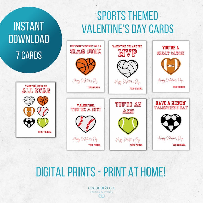 Printable Sports Themed Valentine’s Day Cards, Sports Valentines Day ...