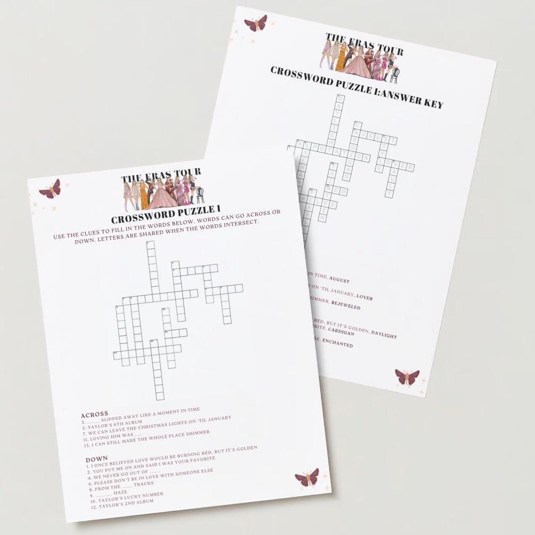 Editable Taylor Swift Crossword Puzzle Eras Tour Party, Taylor Swift ...
