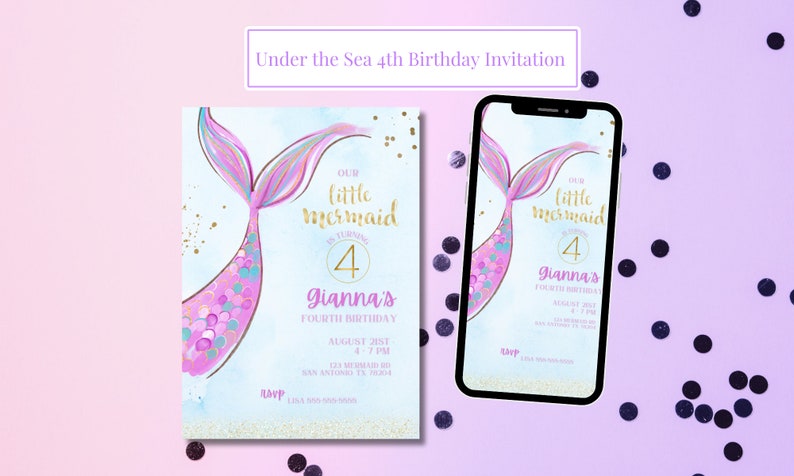 Mermaid Birthday Invitation 4th Birthday Mermaid Party - Etsy